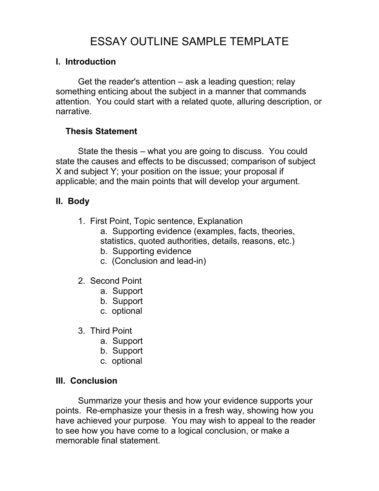 Essay Outline Template 01 Essay Outline Template 01
